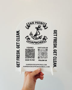 Custom Arch Acrylic Business Logo Sign with QR Codes– J. Isabel Designs