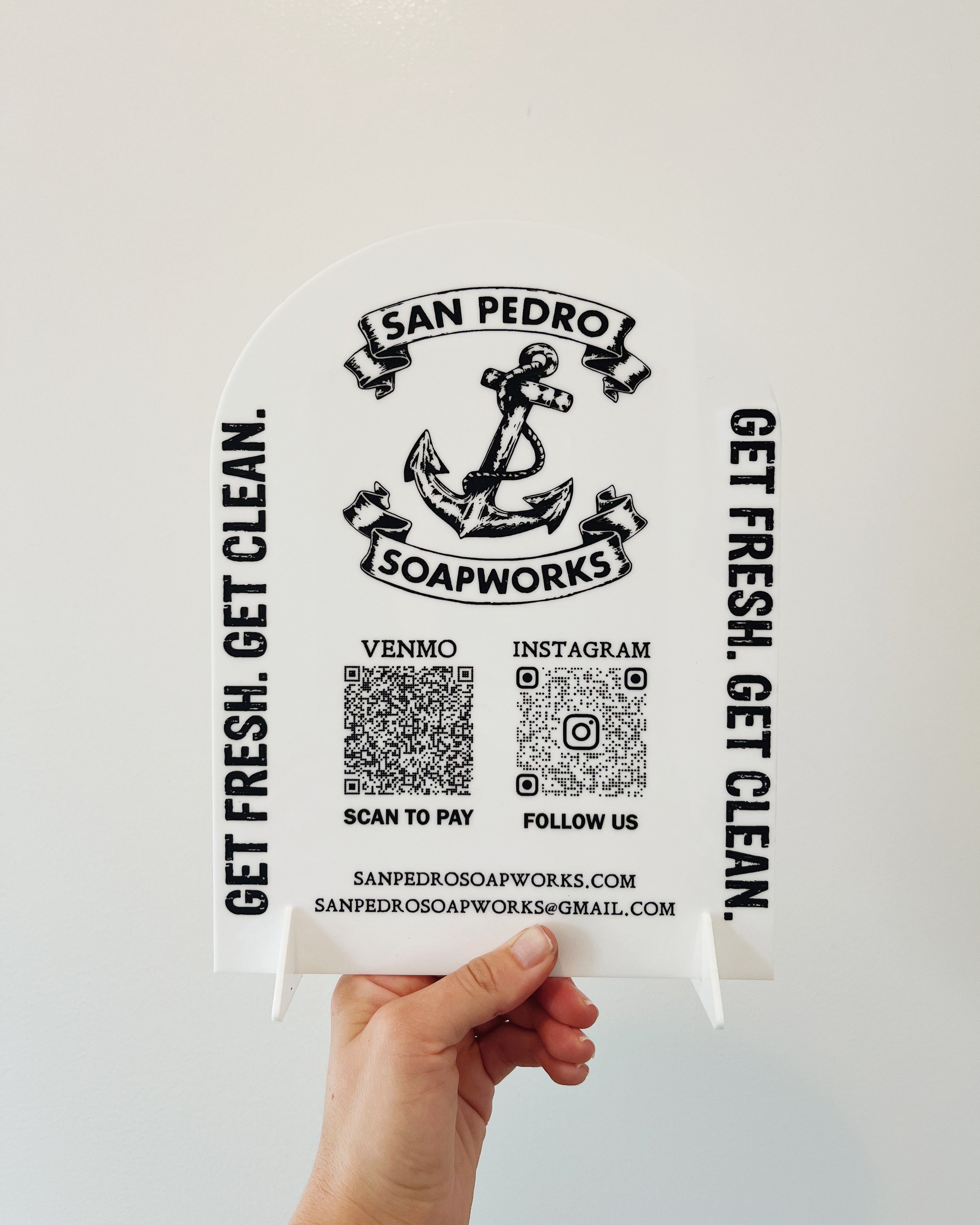 Custom Arch Acrylic Business Logo Sign with QR Codes– J. Isabel Designs